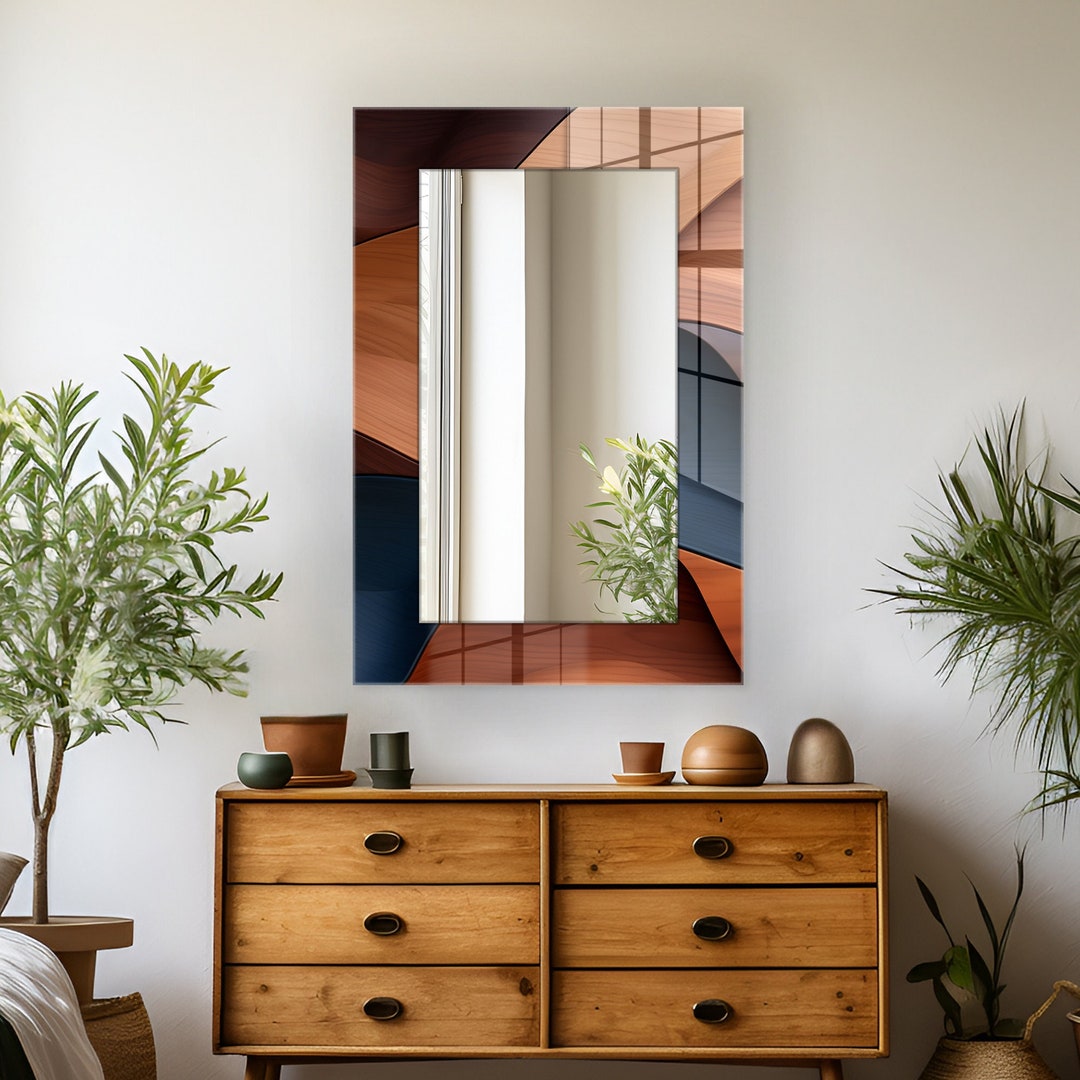 Curvy Wood Theme Wall Mirror Decor, Entryway Mirror, Rectangular Mirror ...