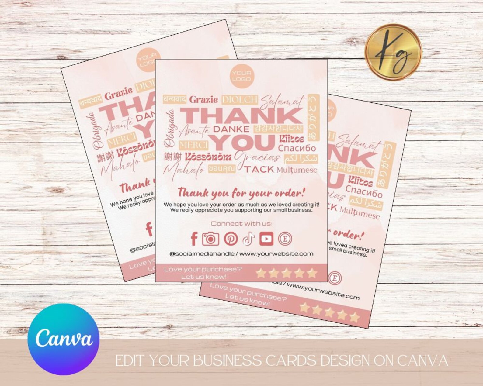 Editable Business Multilingual Thank You Cards, Small Business Thank ...