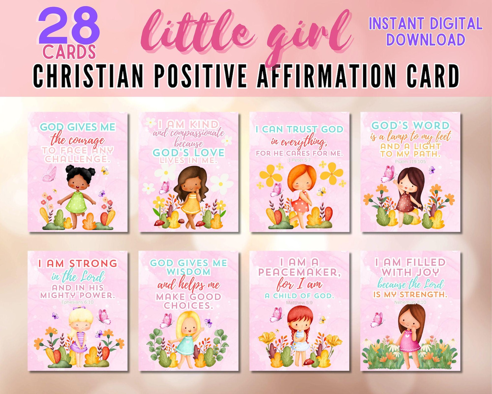 28 Little Girl-themed Printable Christian Positive Affirmation Cards ...