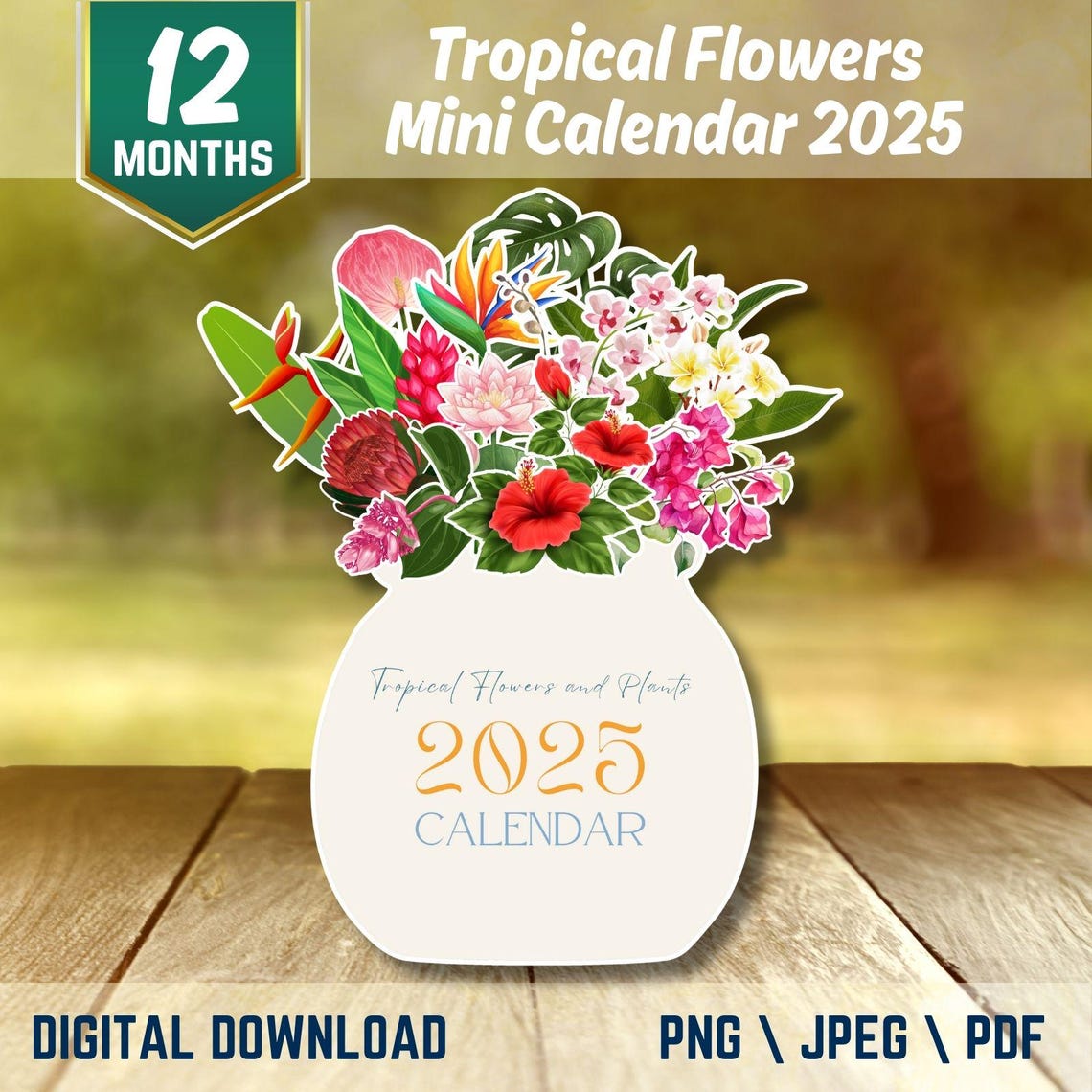2025 Printable Tropical Flowers Mini Calendar Printable Flower Desk ...