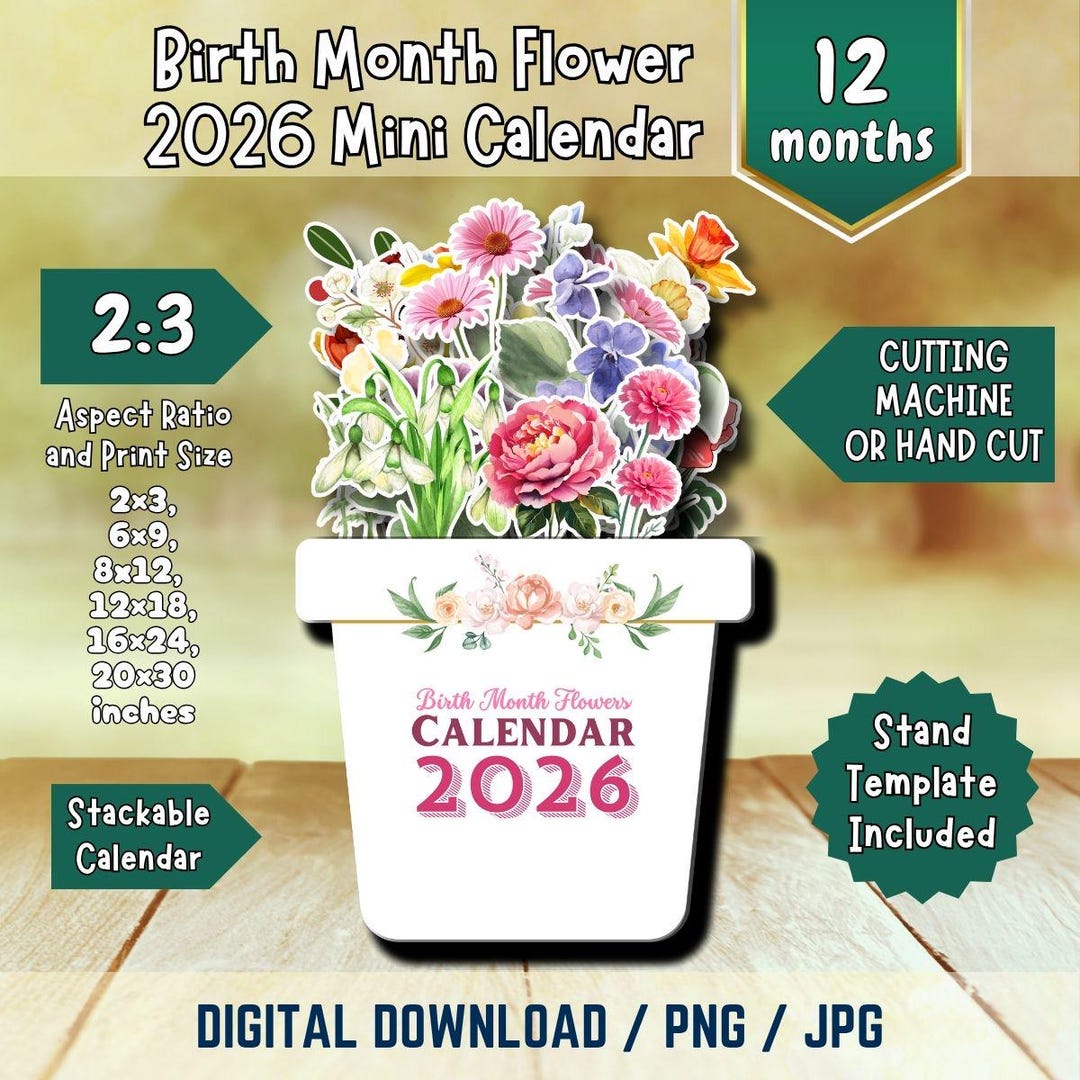 2026 Birth Month Flowers Mini Calendar – Printable Floral Desk Calendar ...