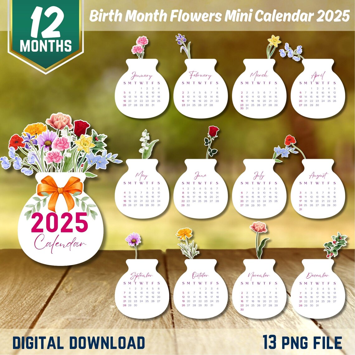 2025 Birth Month Flowers Mini Calendar - Printable Flowers Desk ...