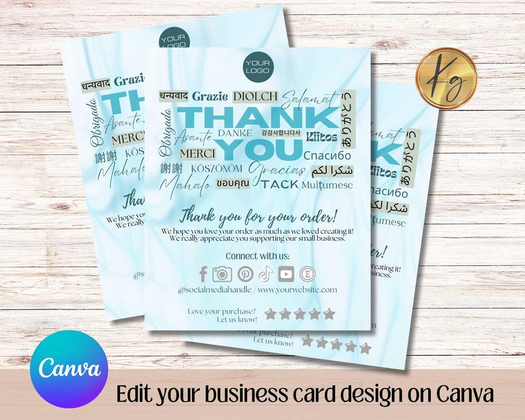 Multilingual Thank You Card, Editable Business Thank You for Your Order ...