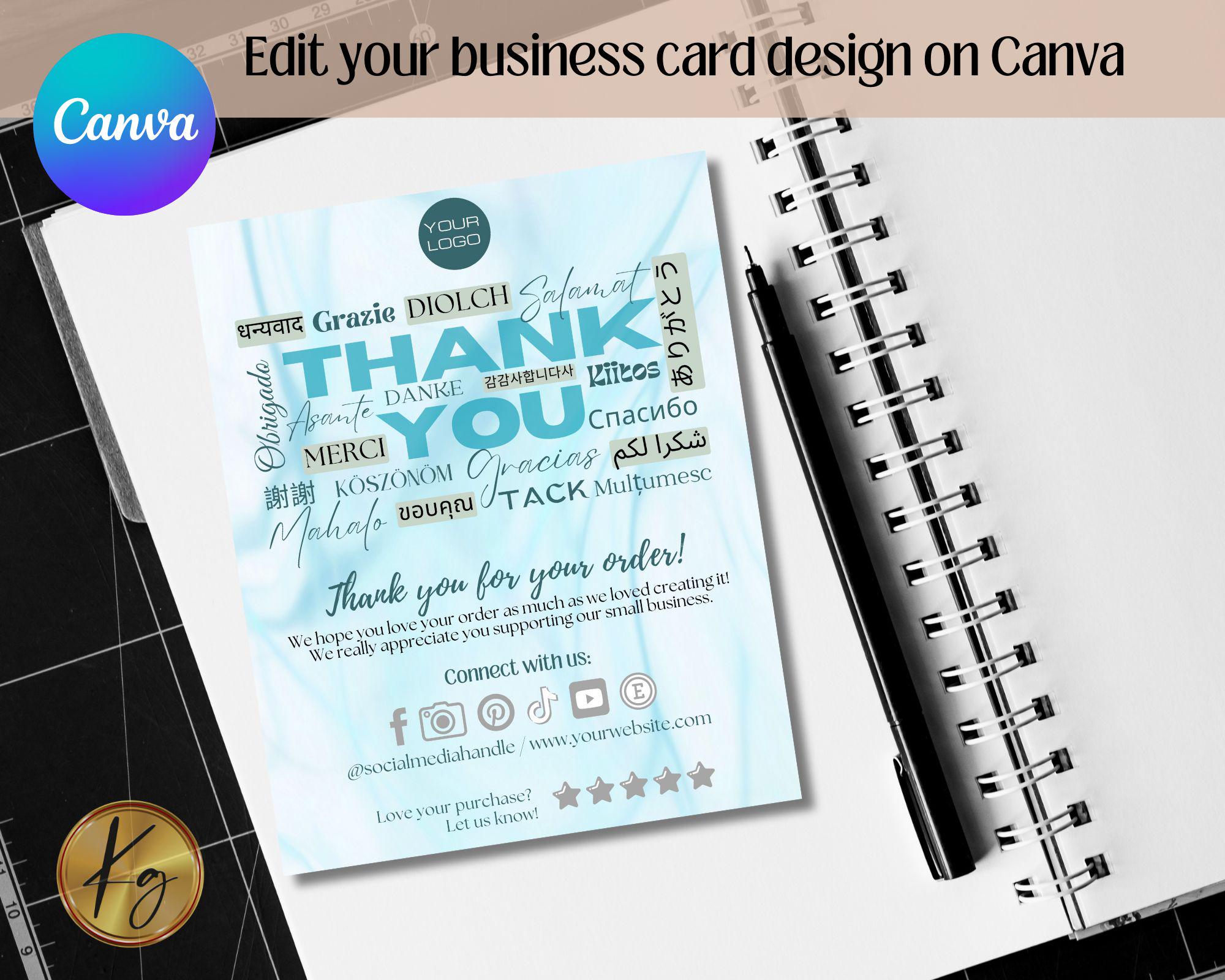 Multilingual Thank You Card, Editable Business Thank You for Your Order ...