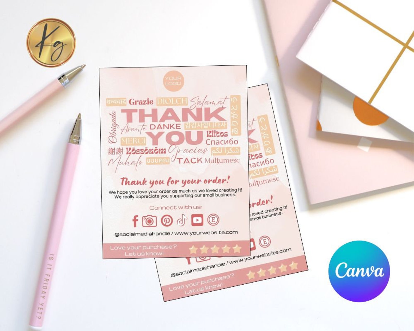 Editable Business Multilingual Thank You Cards, Small Business Thank ...