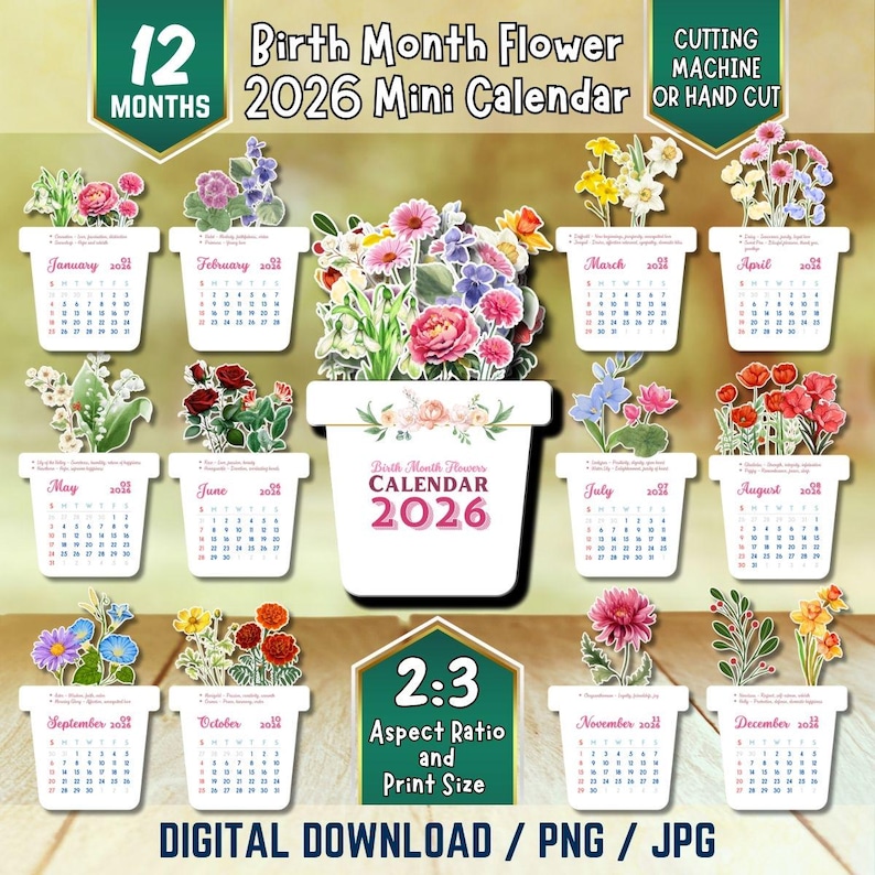 2026 Birth Month Flowers Mini Calendar – Printable Floral Desk Calendar ...