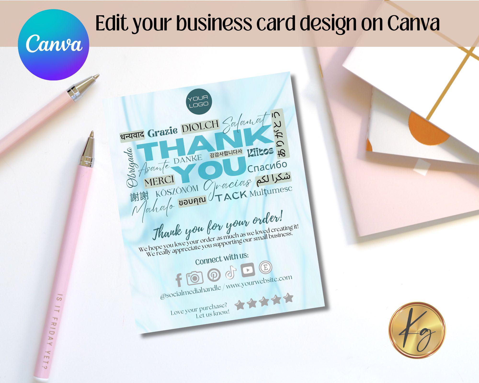Multilingual Thank You Card, Editable Business Thank You for Your Order ...