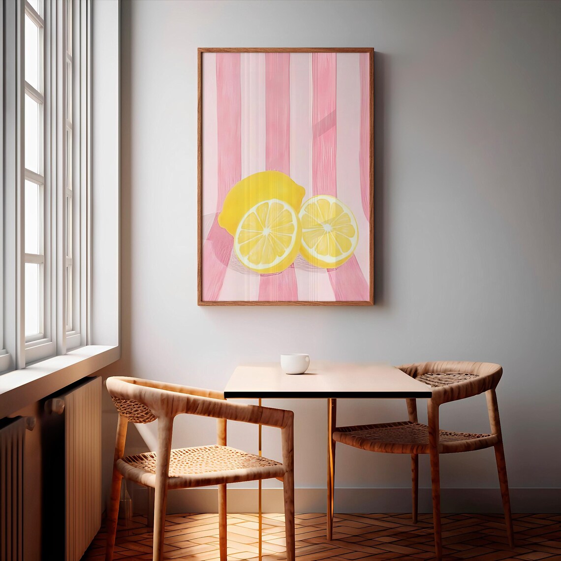 Lemon Wall Art: Pink Stripe, Beachy Kitchen Decor (digital Download) - Etsy