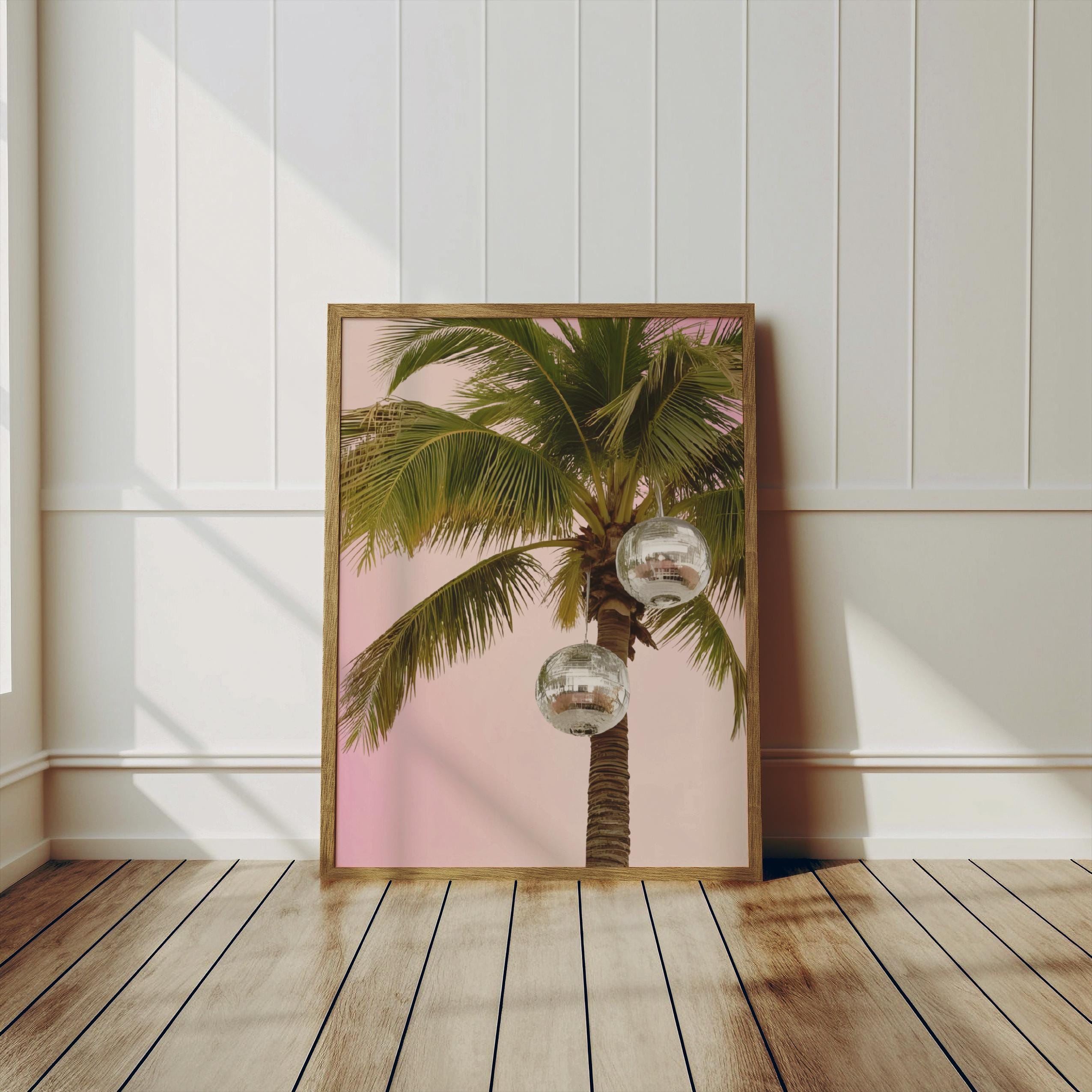 Retro Disco Ball Palm Tree Print: Beachy Coastal Art (digital Download ...