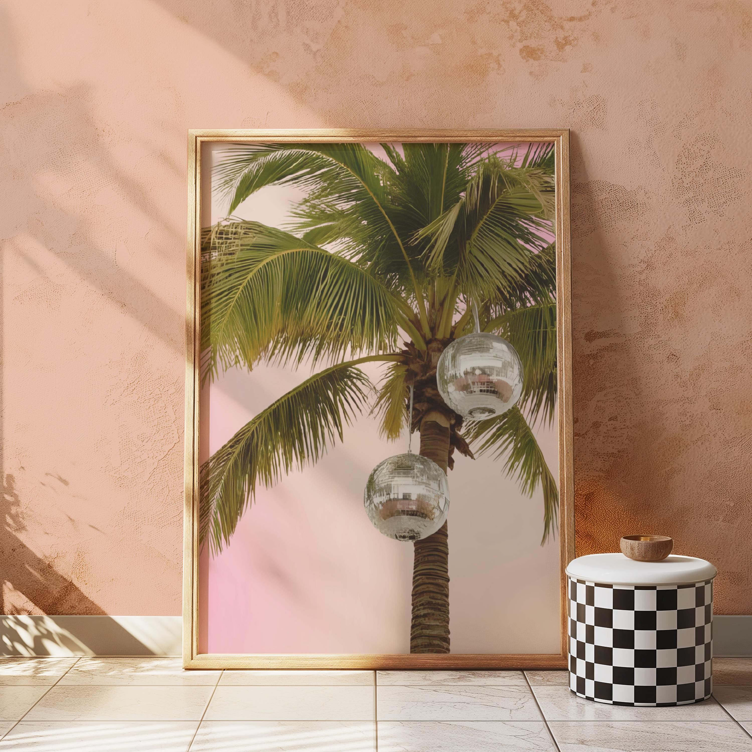 Retro Disco Ball Palm Tree Print: Beachy Coastal Art (digital Download ...