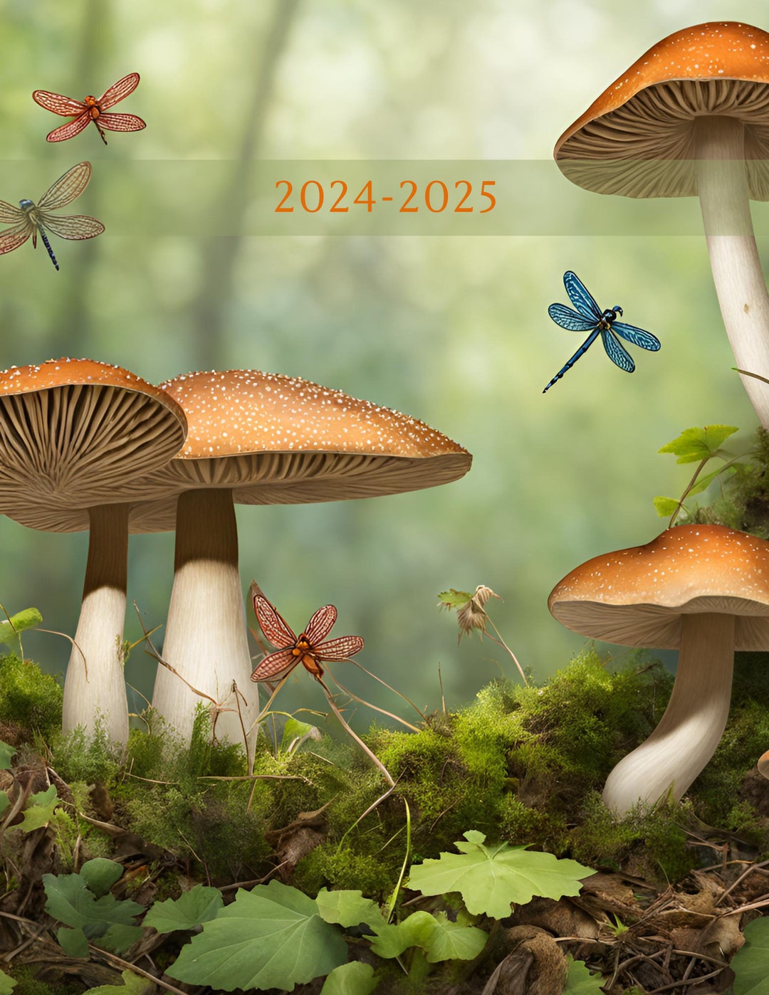 Mushroom & Dragonflies July 2024 - December 2025 Monthly Planner. Looks ...