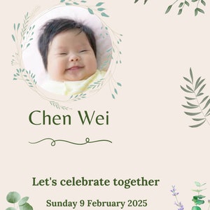 100 Days Invitation Party and Thank You Label, Eucalyptus Boy or Girl ...