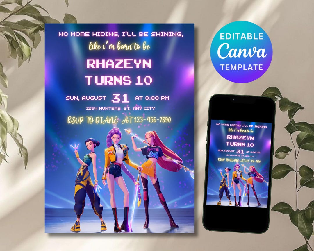 KPOP Demon Hunters Invitation, KPOP Demon Hunters Birthday Invitation ...