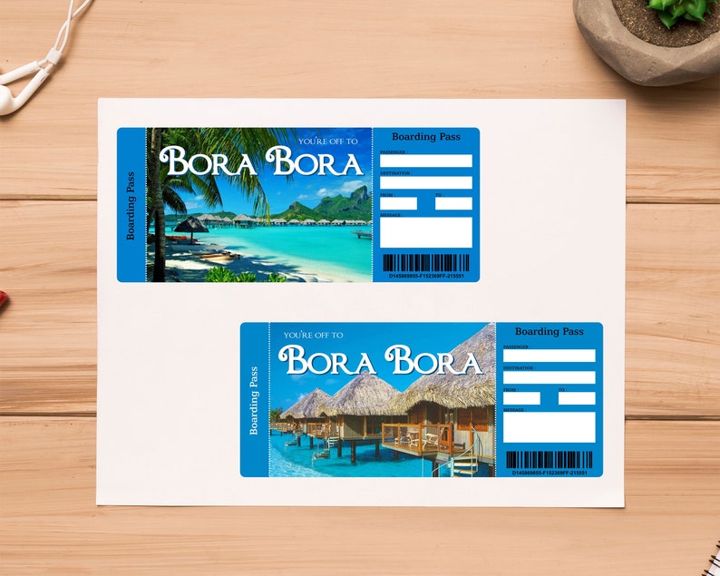 Printable BORA BORA Surprise Tripticket/ Gift to Bora Bora Boarding ...