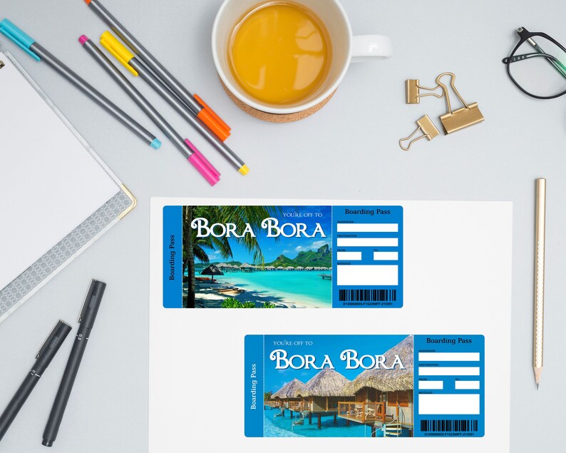 Printable BORA BORA Surprise Tripticket/ Gift to Bora Bora Boarding ...