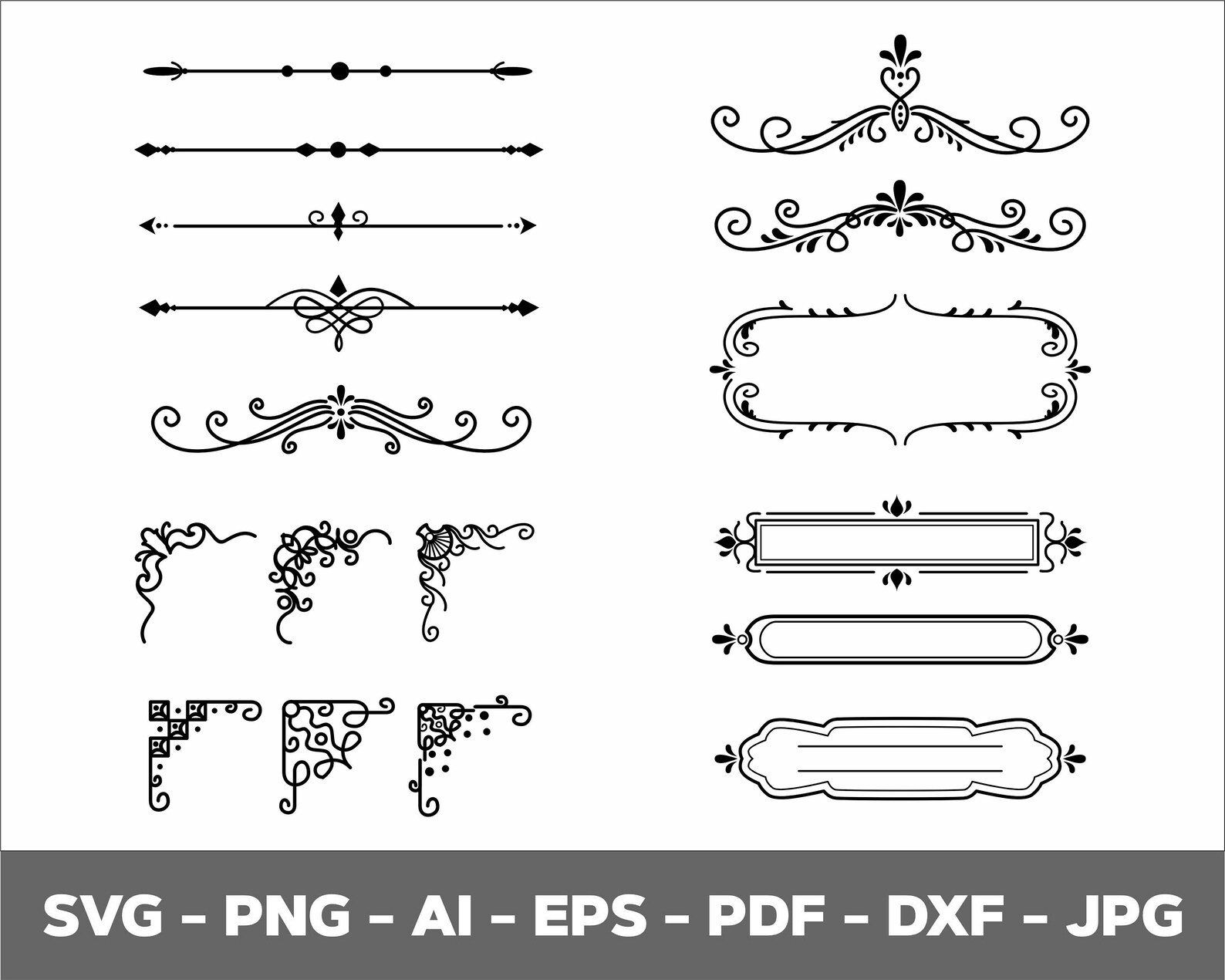 Decorative Elements SVG Bundle, Dividers Borders Svg, Text Divider Svg ...