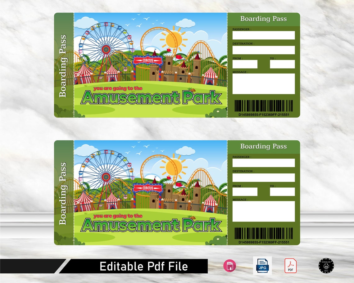 Printable AMUSEMENT PARK Surprise Reveal Ticket, Gift Voucher, Editable ...