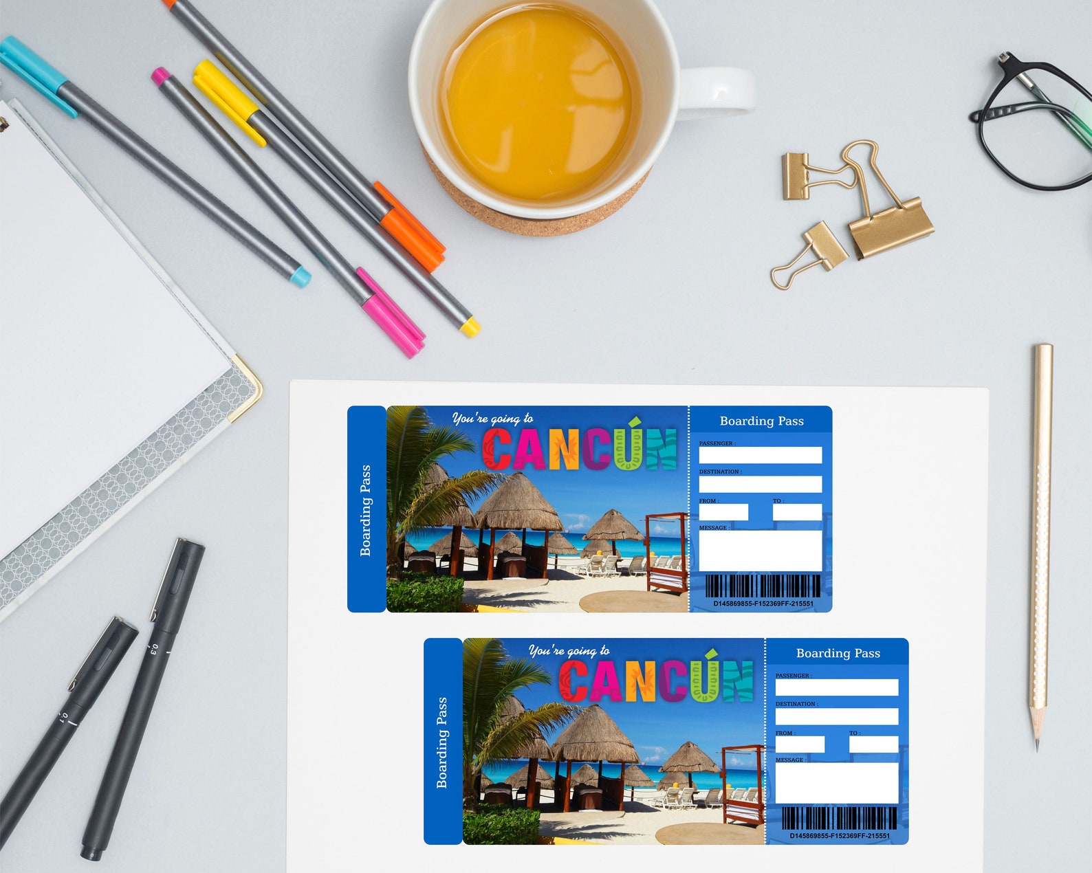 Printable Ticket to Cancun Boarding Pass, Customizable Template Editable PDF, Digital File, You ...