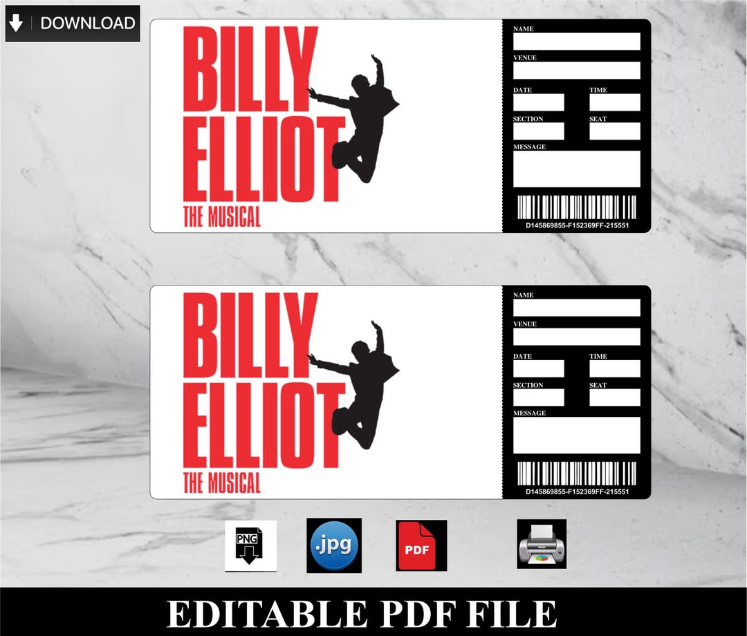 Printable Billy Elliot Musical Theatre Ticket Personalized Gift Reveal ...