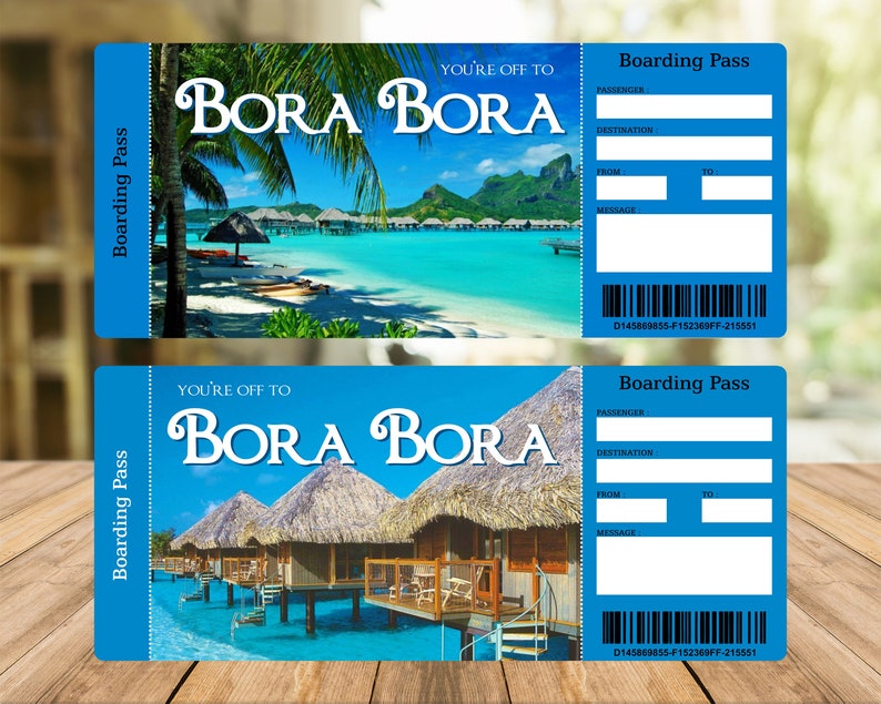 Printable BORA BORA Surprise Tripticket/ Gift to Bora Bora Boarding ...