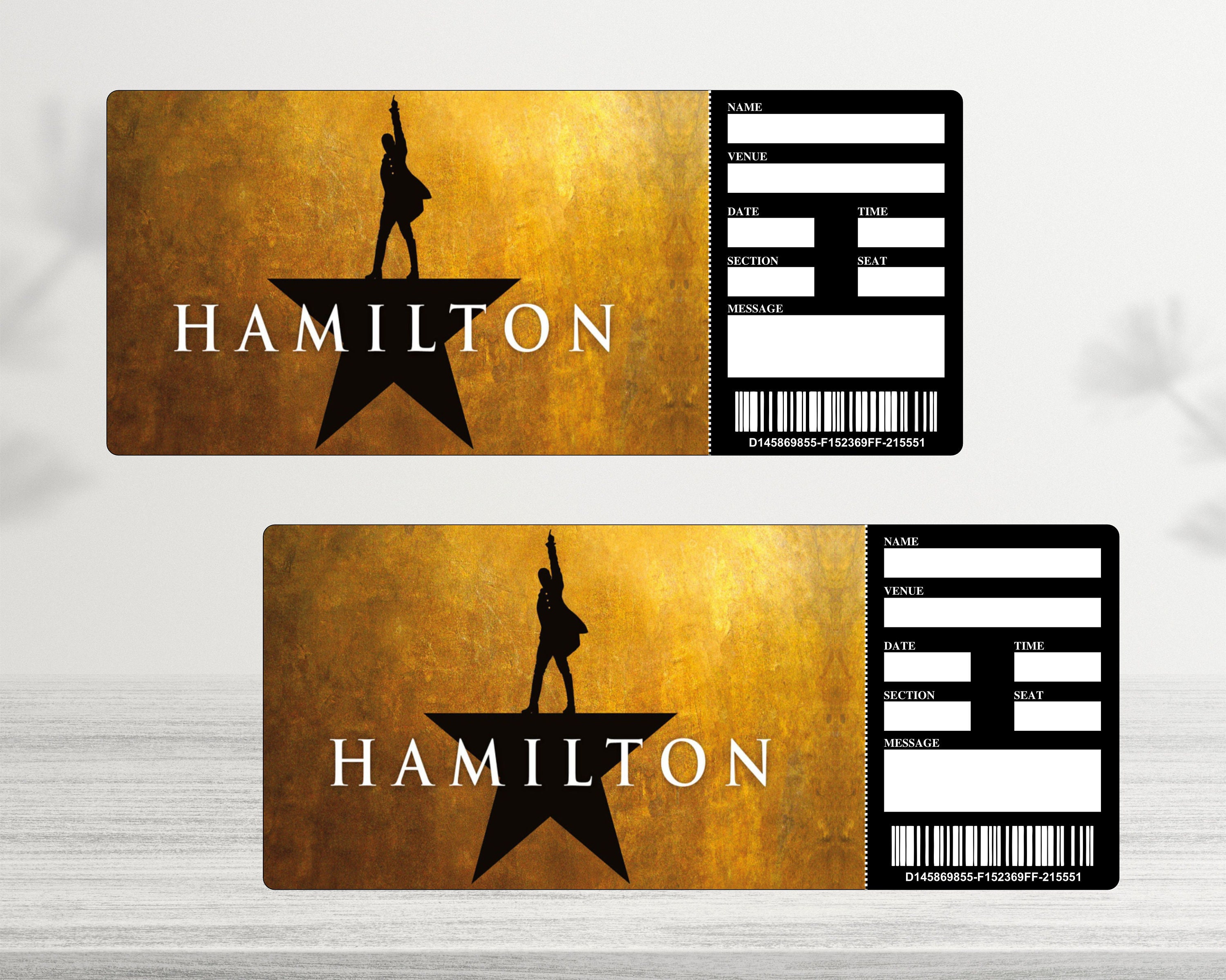 Printable Hamilton Musical Theatre Ticket Personalized Gift Reveal Editable West End / Broadway ...