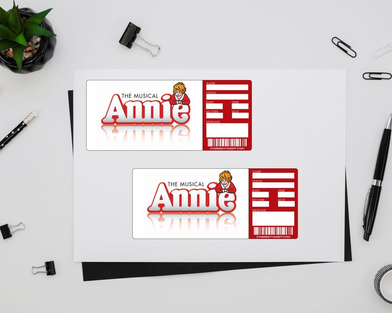 Printable ANNIE Broadway Surprise Ticket. Editable Musical Theatre Faux ...