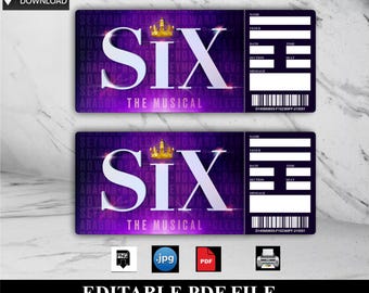 Printable SIX BROADWAY Musical Surprise TICKET, Collectible Theater ...