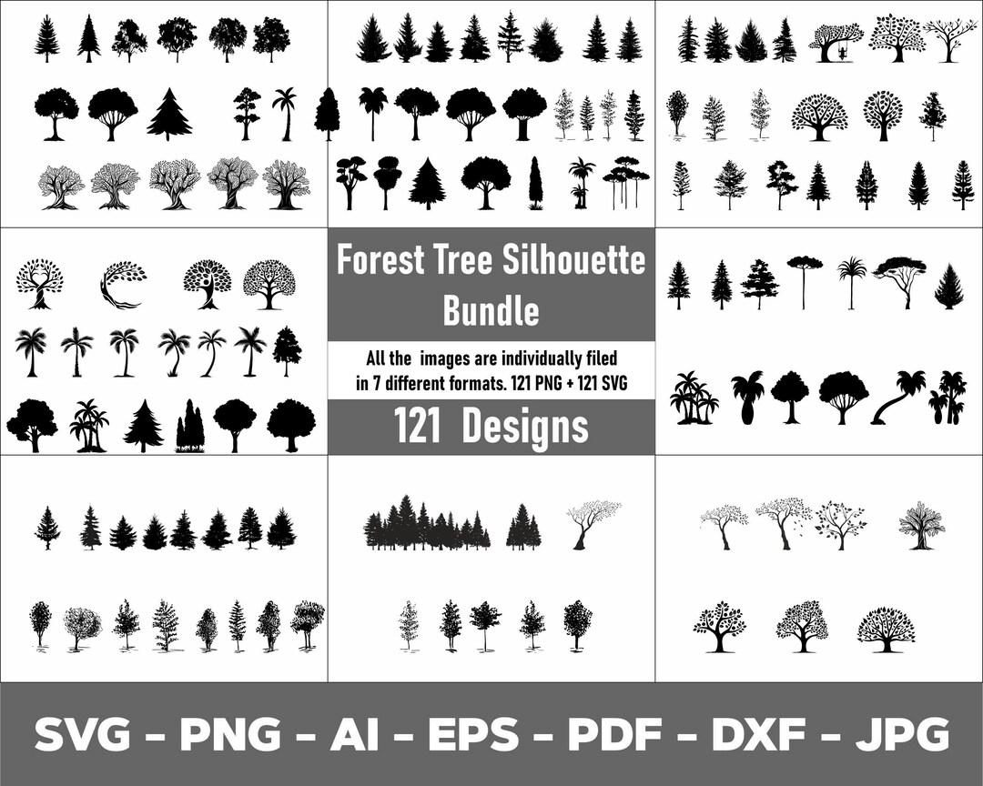 Tree Silhouette SVG Bundle Forest Vector Bundle Hand Drawn Trees PNG ...