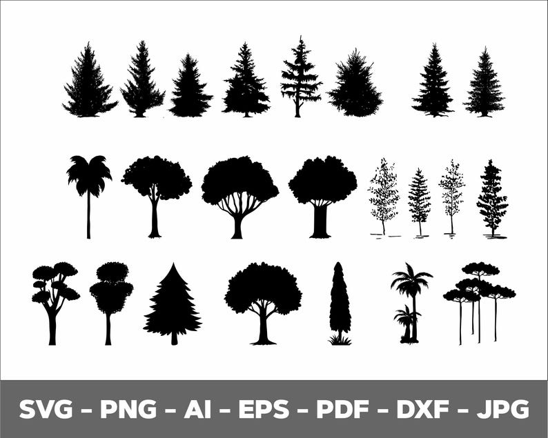 Paquete SVG de silueta de árbol Paquete de vectores de bosque Árboles ...