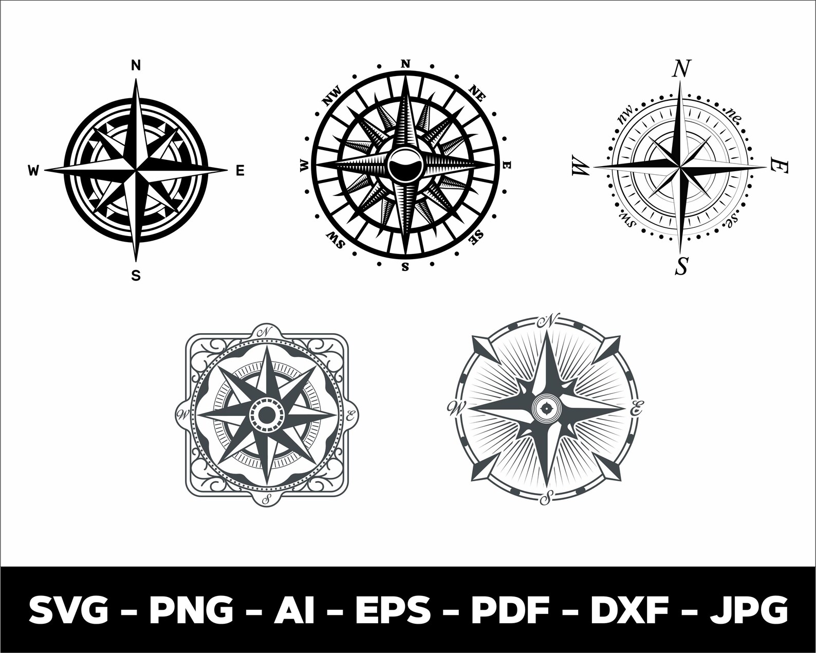 Compass SVG Bundle, Compass Rose Svg, Nautical Compass Svg, Compass Dxf ...