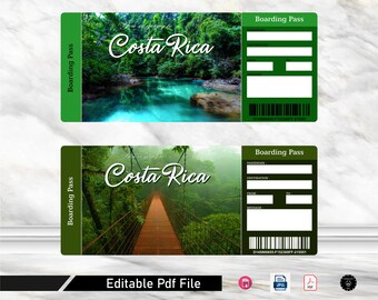 Surprise COSTA RICA Trip Gift Ticket. Boarding Pass. Trip Ticket ...