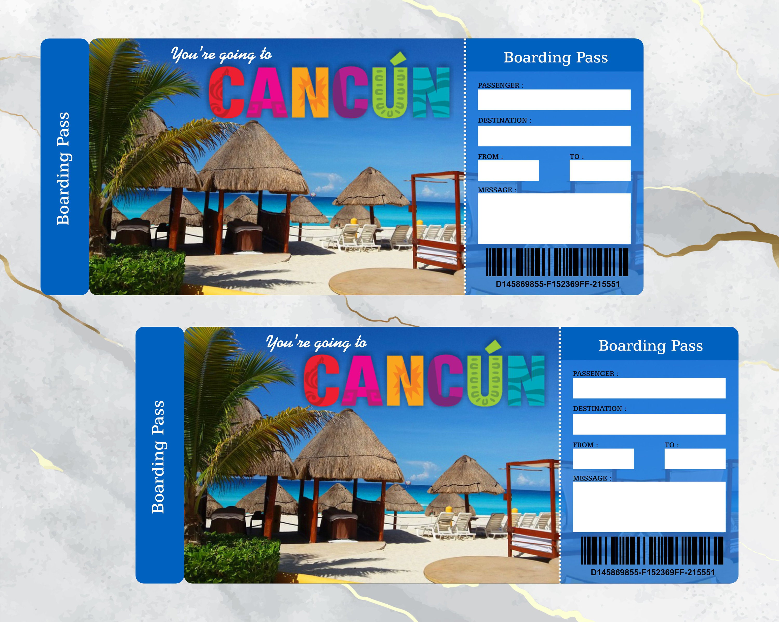 Printable Ticket to Cancun Boarding Pass, Customizable Template ...