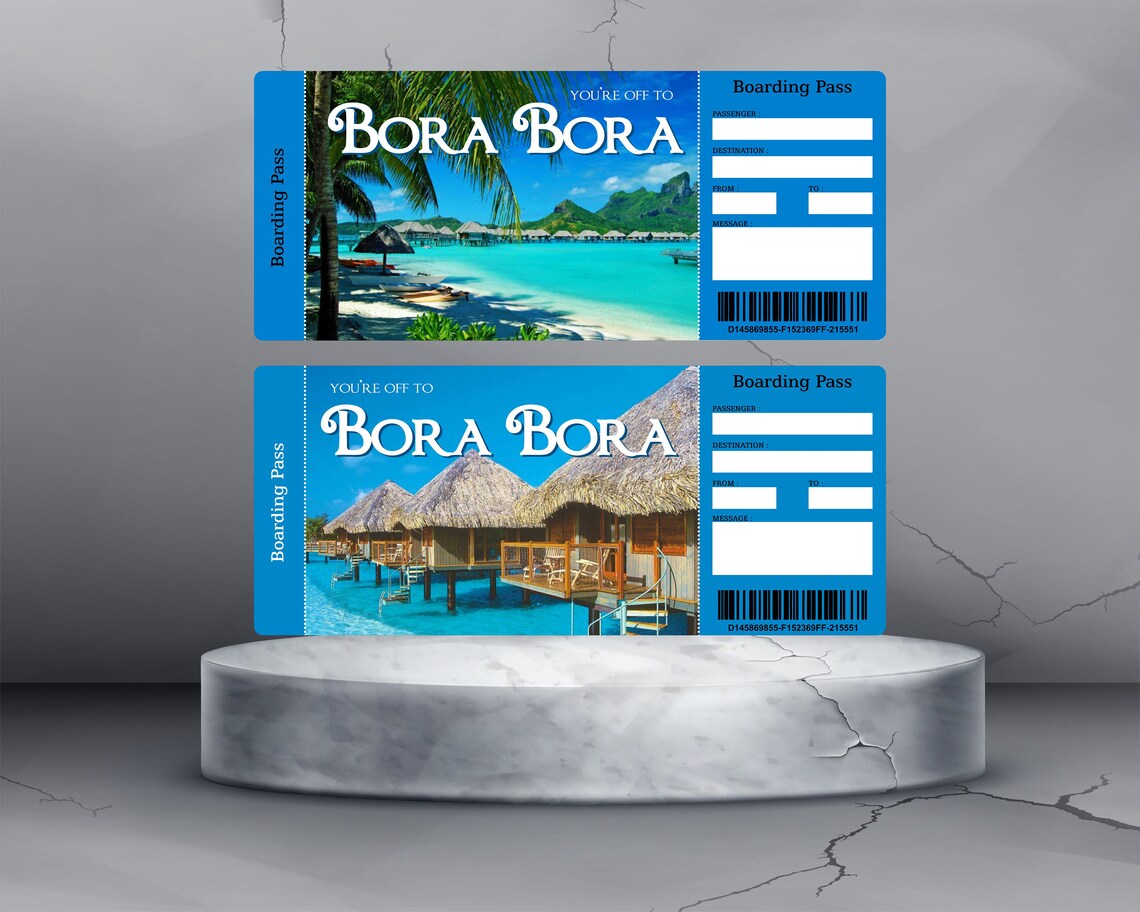 Printable BORA BORA Surprise Tripticket/ Gift to Bora Bora Boarding ...