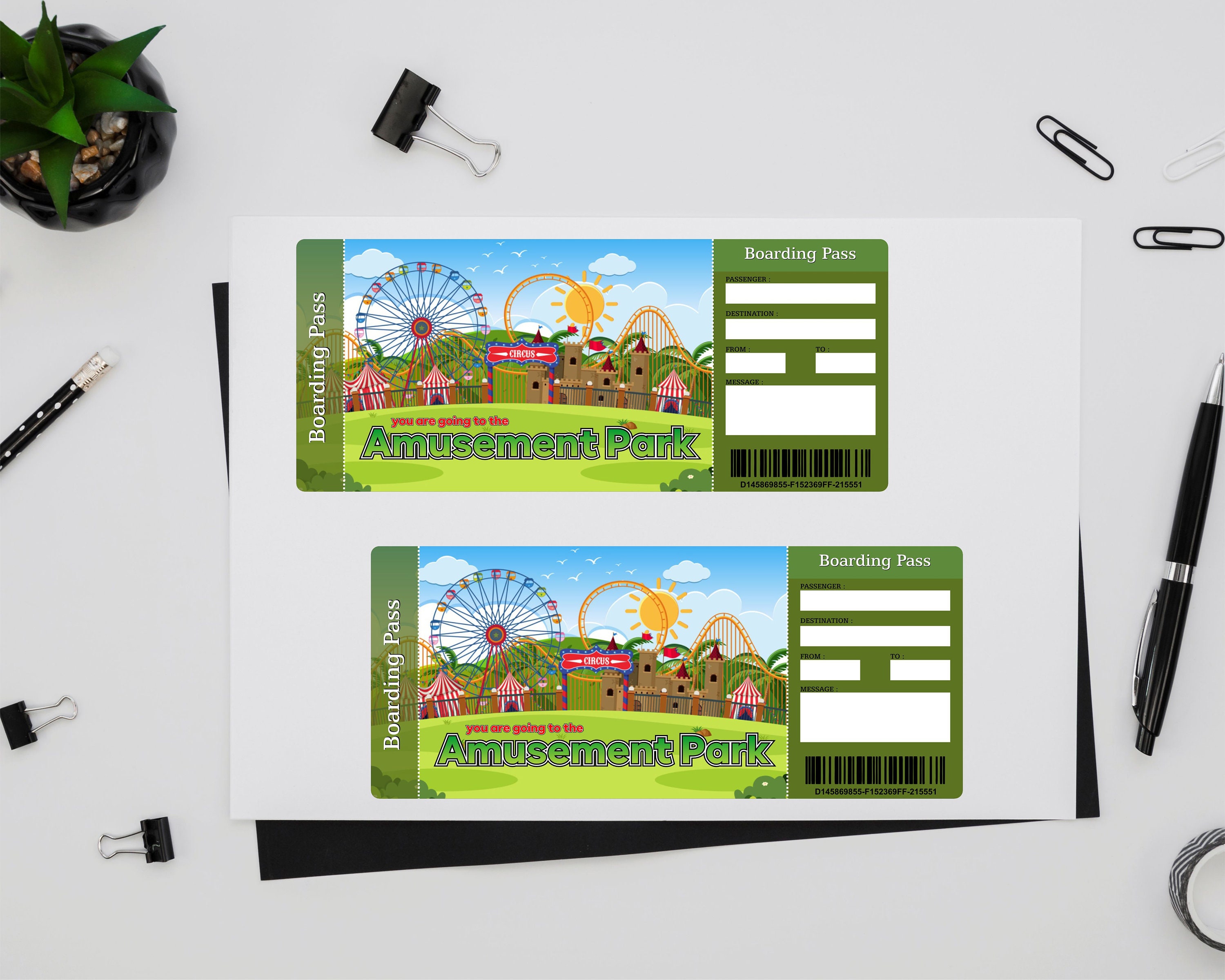 Printable AMUSEMENT PARK Surprise Reveal Ticket, Gift Voucher, Editable ...