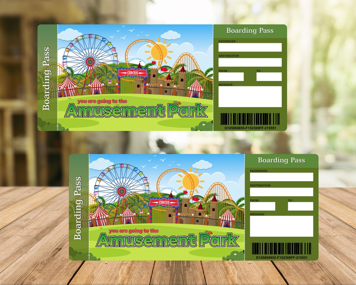 Printable AMUSEMENT PARK Surprise Reveal Ticket, Gift Voucher, Editable ...