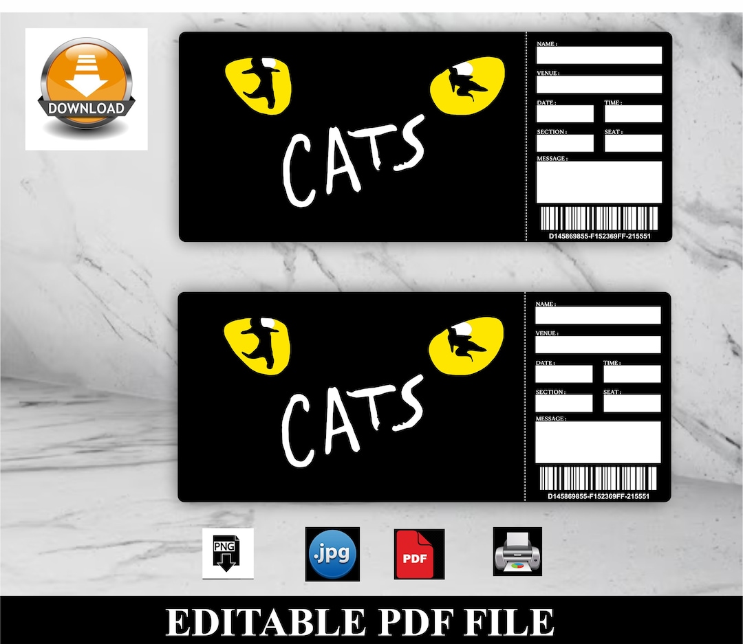 Printable CATS Broadway Surprise Ticket. Editable Musical Theatre Faux ...