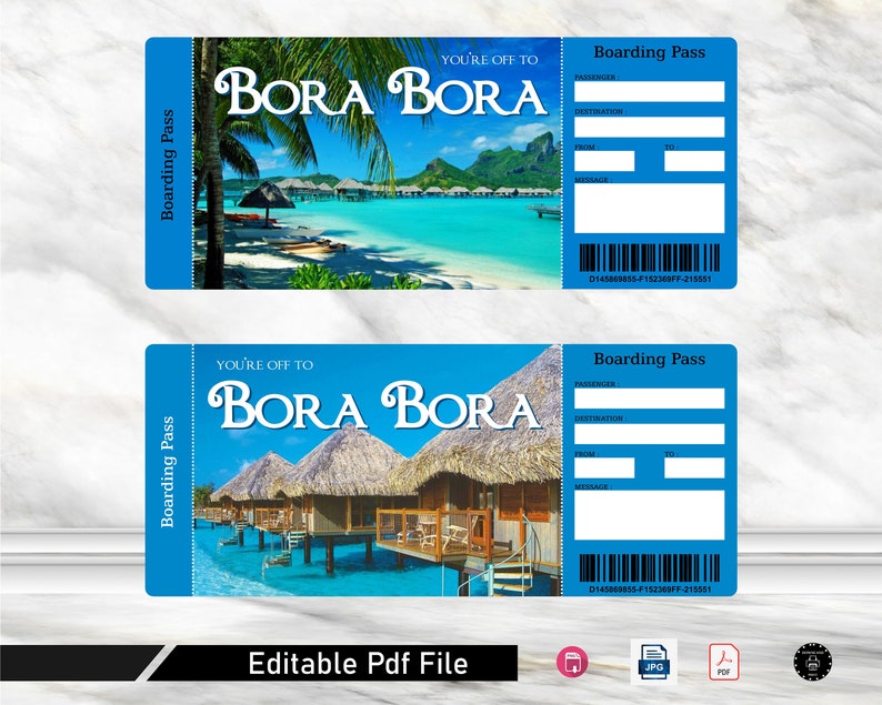 Printable BORA BORA Surprise Tripticket/ Gift to Bora Bora Boarding ...