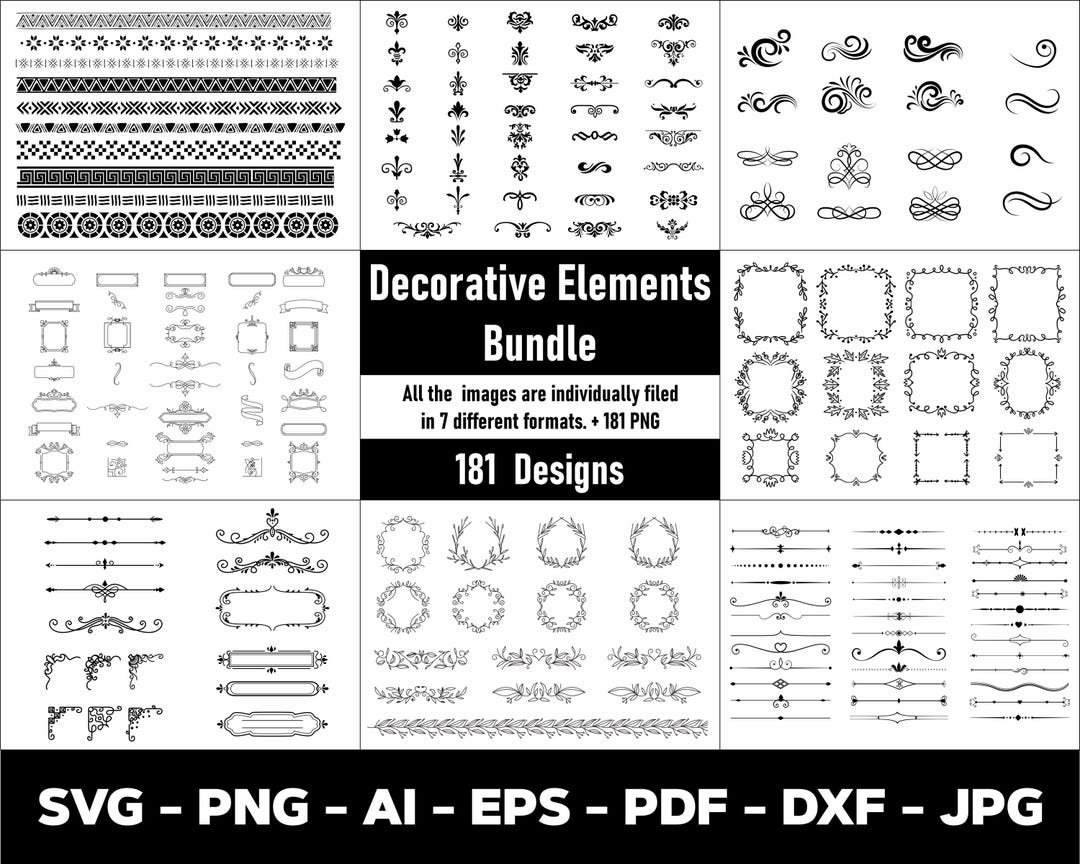 Decorative Elements SVG Bundle, Dividers Borders Svg, Text Divider Svg ...