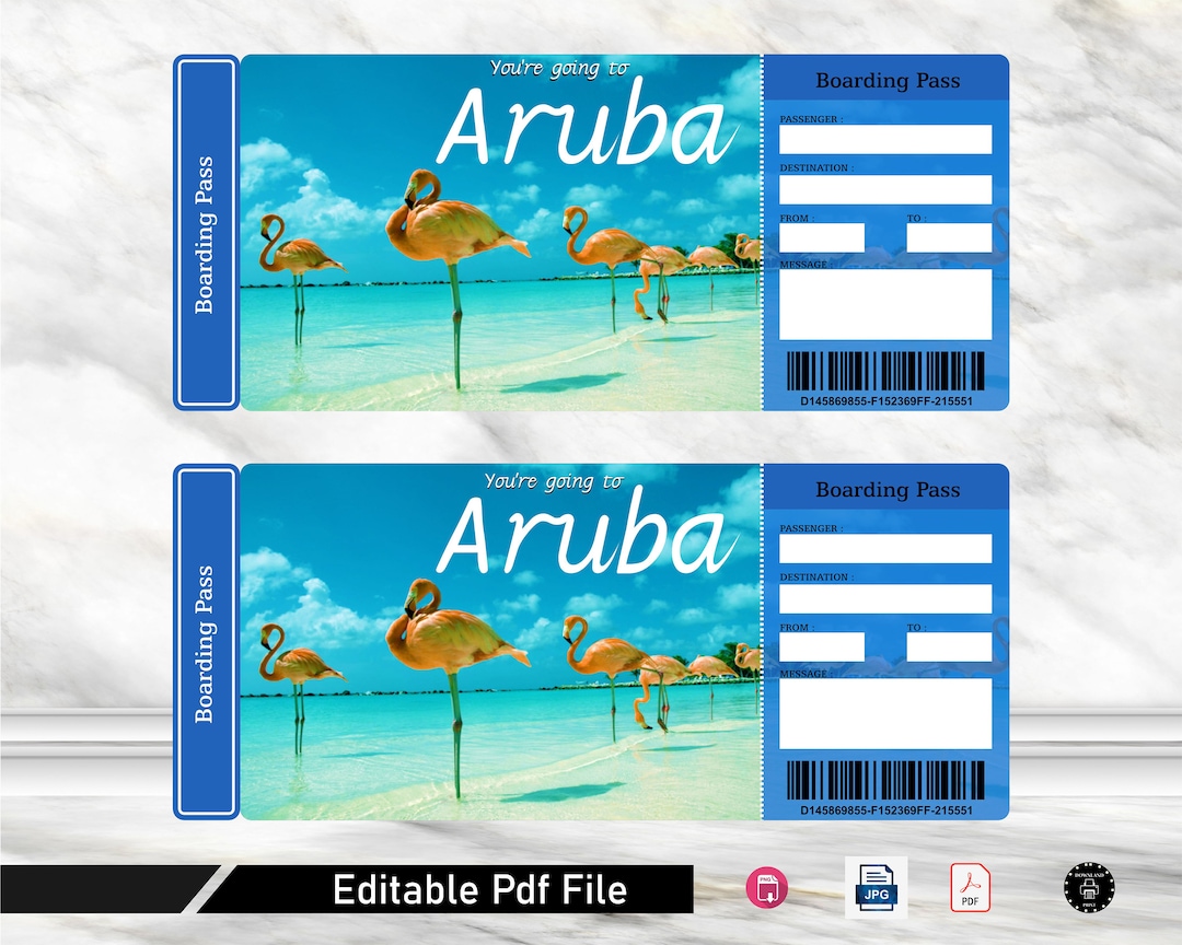Printable ARUBA Surprise Gift Ticket Aruba Printable Boarding Pass ...