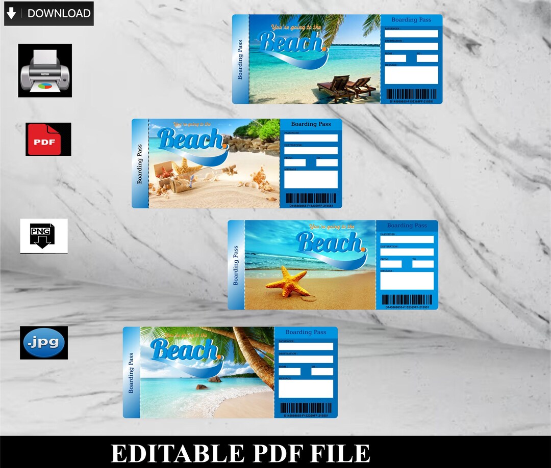 Printable Beach Trip Ticket Tropical Vacation Tickets Instant Download ...