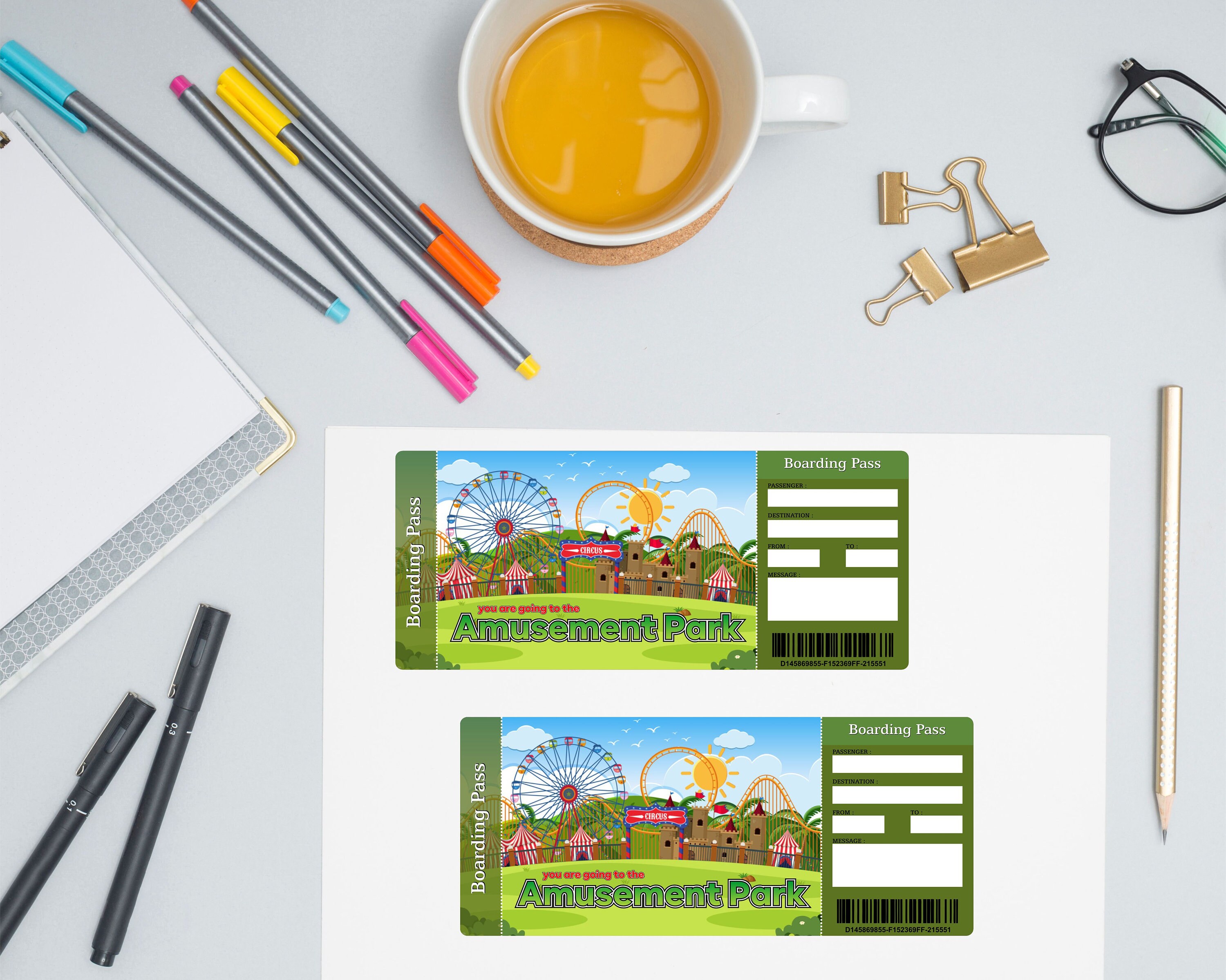 Printable AMUSEMENT PARK Surprise Reveal Ticket, Gift Voucher, Editable ...