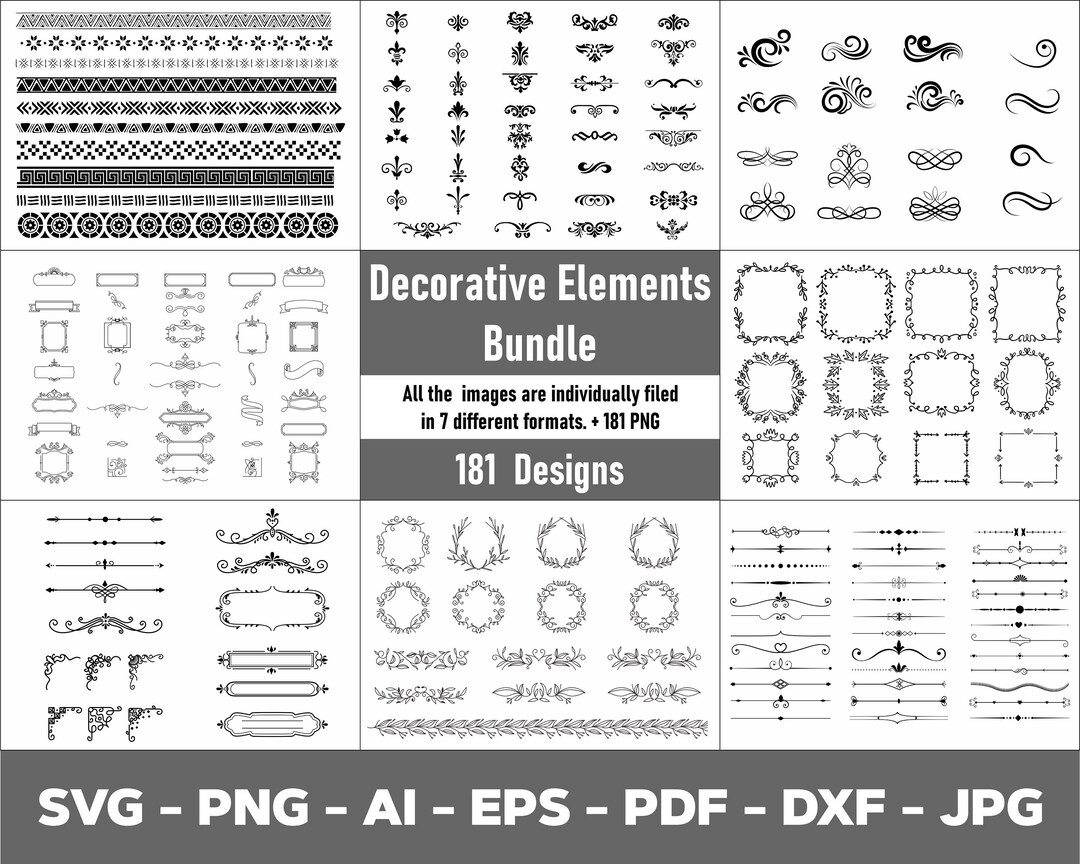 Decorative Elements SVG Bundle, Dividers Borders Svg, Text Divider Svg ...