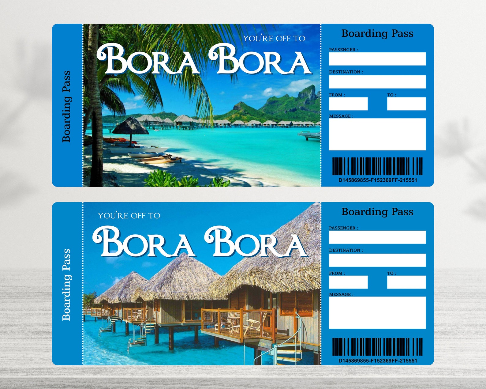 Printable BORA BORA Surprise Tripticket/ Gift to Bora Bora Boarding ...
