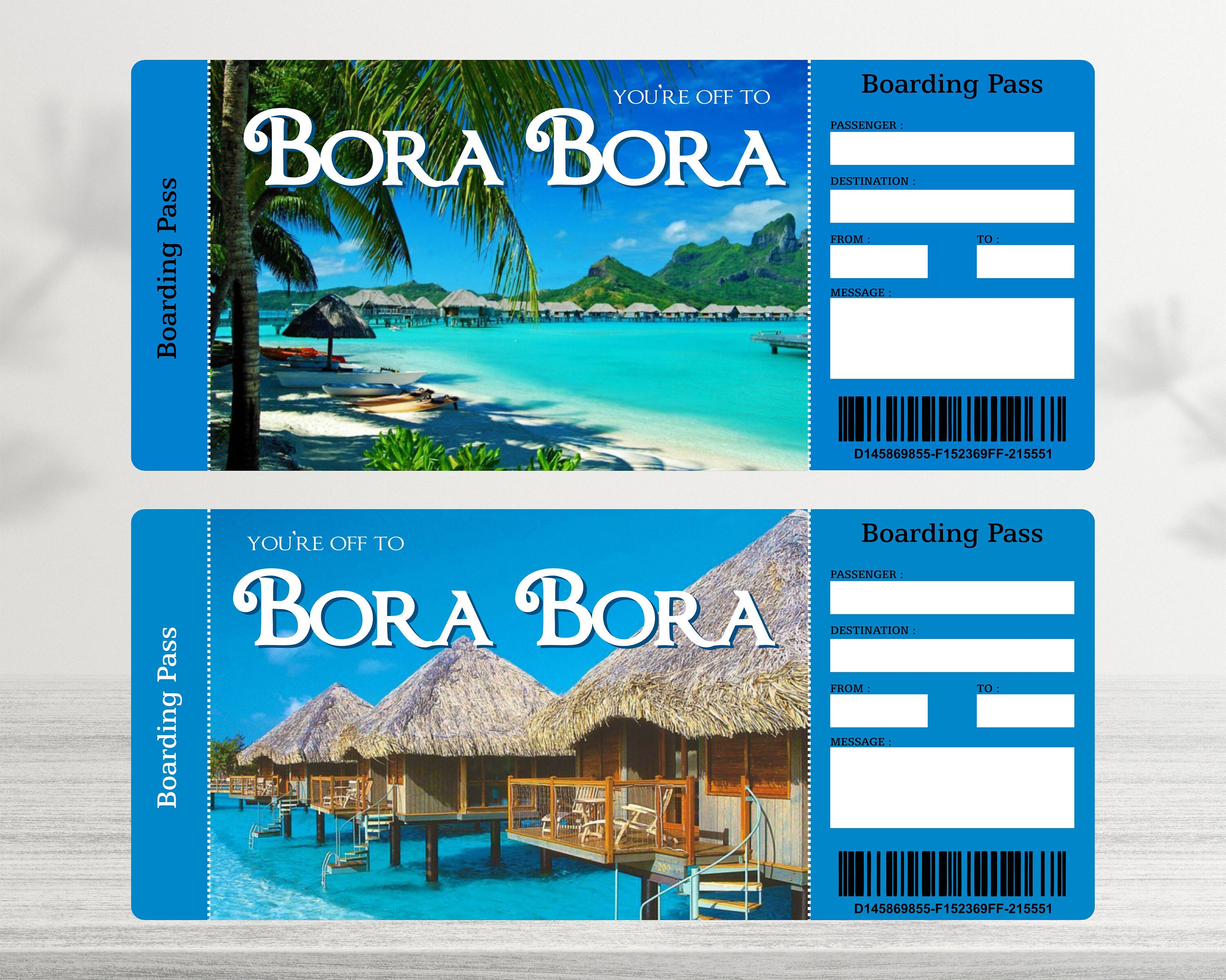 Printable BORA BORA Surprise Tripticket/ Gift to Bora Bora Boarding ...