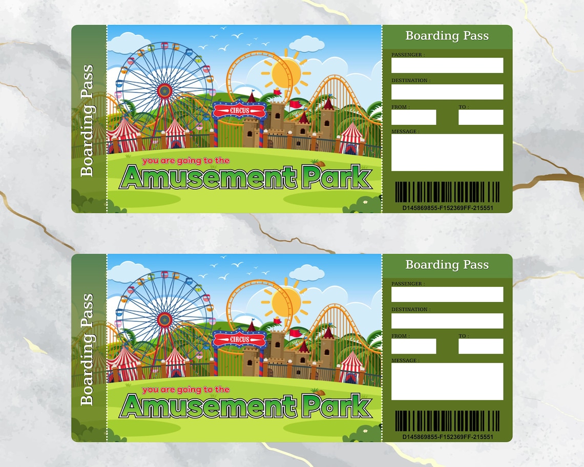 Printable AMUSEMENT PARK Surprise Reveal Ticket, Gift Voucher, Editable ...
