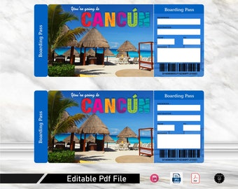 Printable Ticket to Cancun Boarding Pass, Customizable Template ...