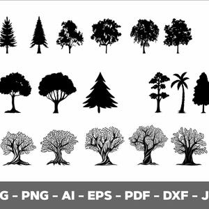 Paquete SVG de silueta de árbol Paquete de vectores de bosque Árboles ...