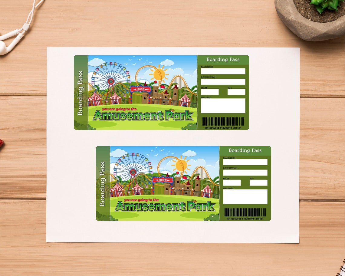 Printable AMUSEMENT PARK Surprise Reveal Ticket, Gift Voucher, Editable ...