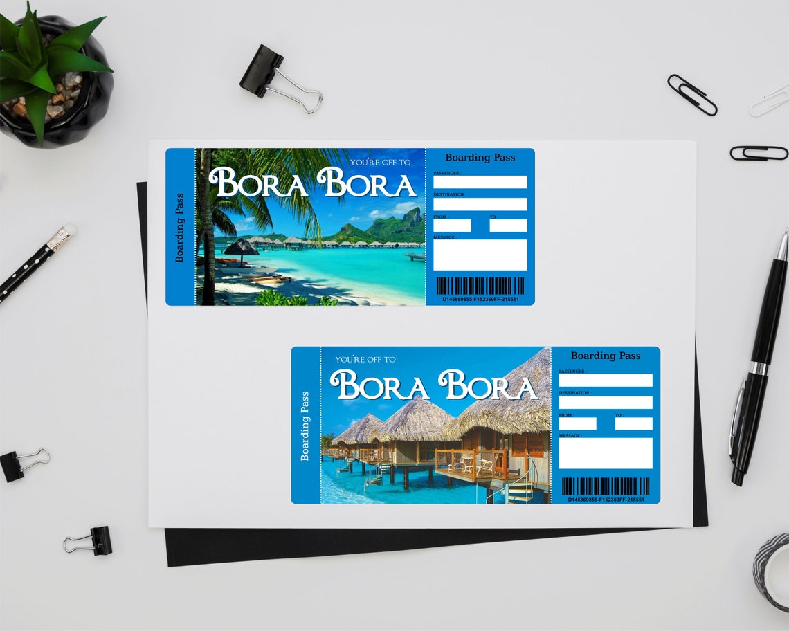 Printable BORA BORA Surprise Tripticket/ Gift to Bora Bora Boarding ...