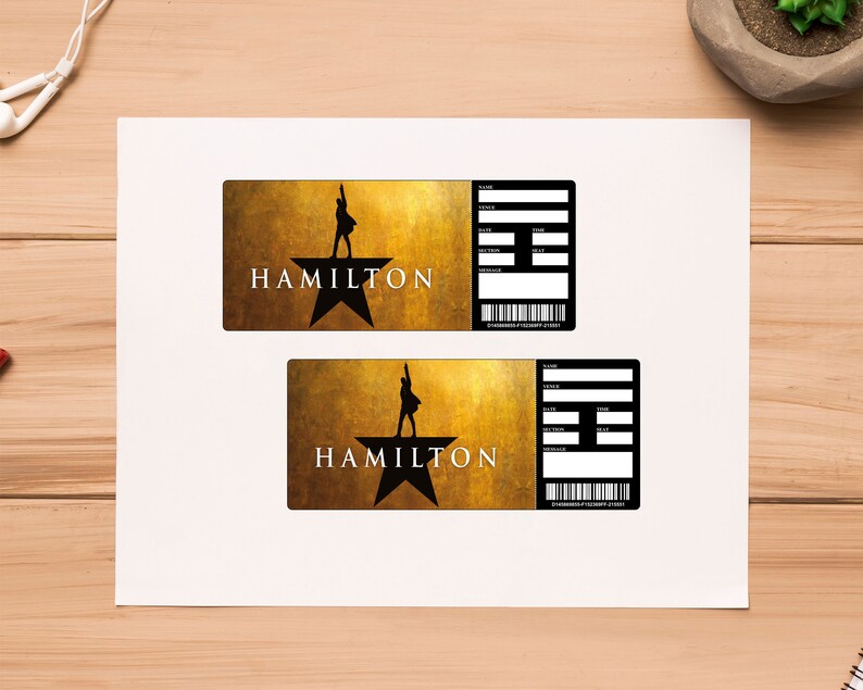 Printable Hamilton Musical Theatre Ticket Personalized Gift Reveal ...
